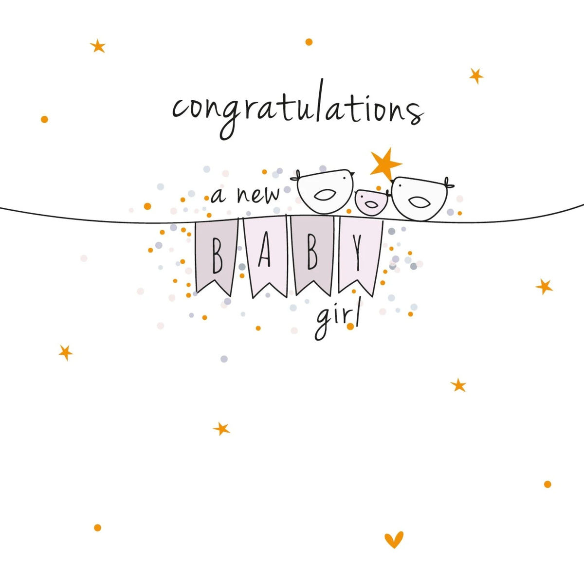 Congratulations New Baby Girl Card - Bunting & Birds – Scarlet Ribbons