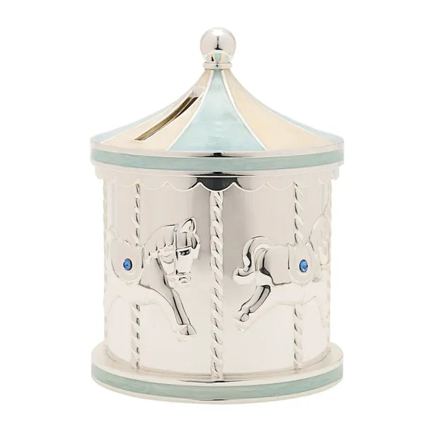 Blue Carousel Silver-Plated Money Bank – Scarlet Ribbons