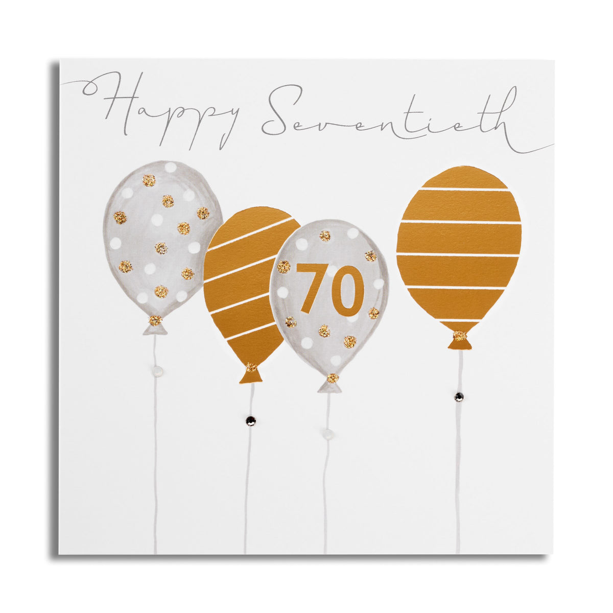 Happy Seventieth Birthday Card - Golden Balloons – Scarlet Ribbons
