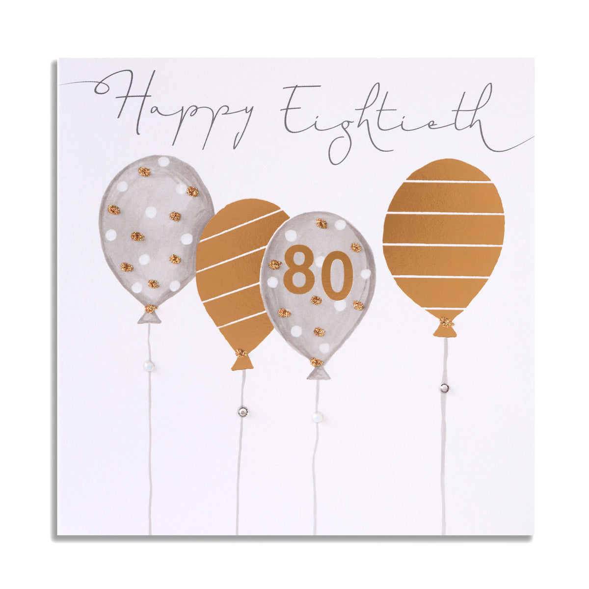Happy Eightieth Birthday Card - Golden Balloons – Scarlet Ribbons