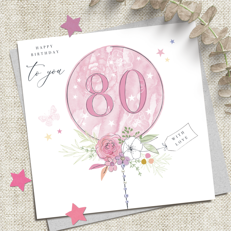80th Birthday Card - Balloon – Scarlet Ribbons