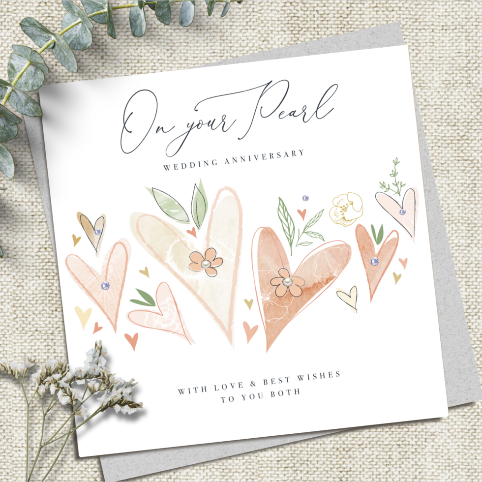 Pearl Wedding Anniversary Card - Hearts – Scarlet Ribbons