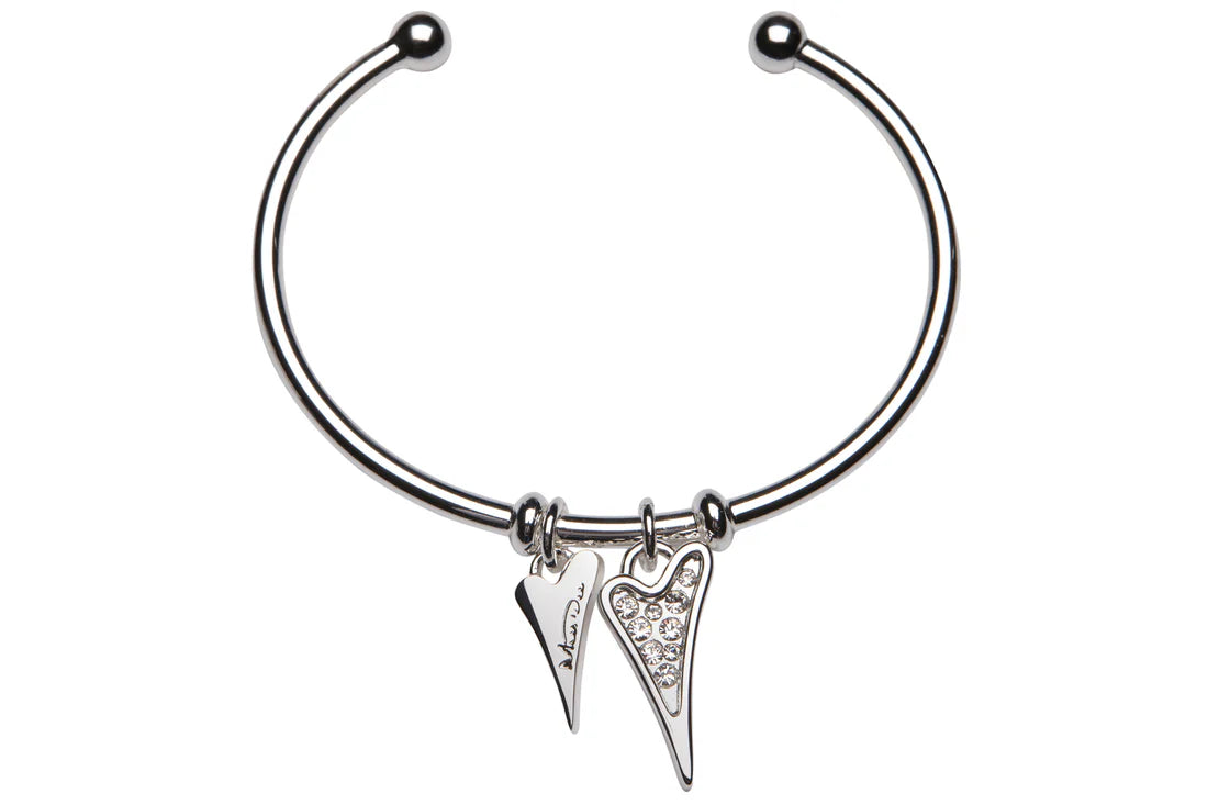 Miss Dee Silver Bangle with Solid and Diamante Heart – Scarlet Ribbons