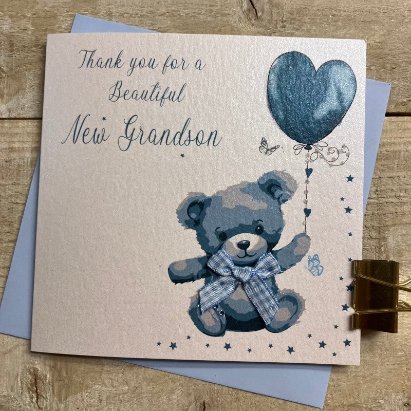 White Cotton Thank You for a New Grandson Card – Scarlet Ribbons